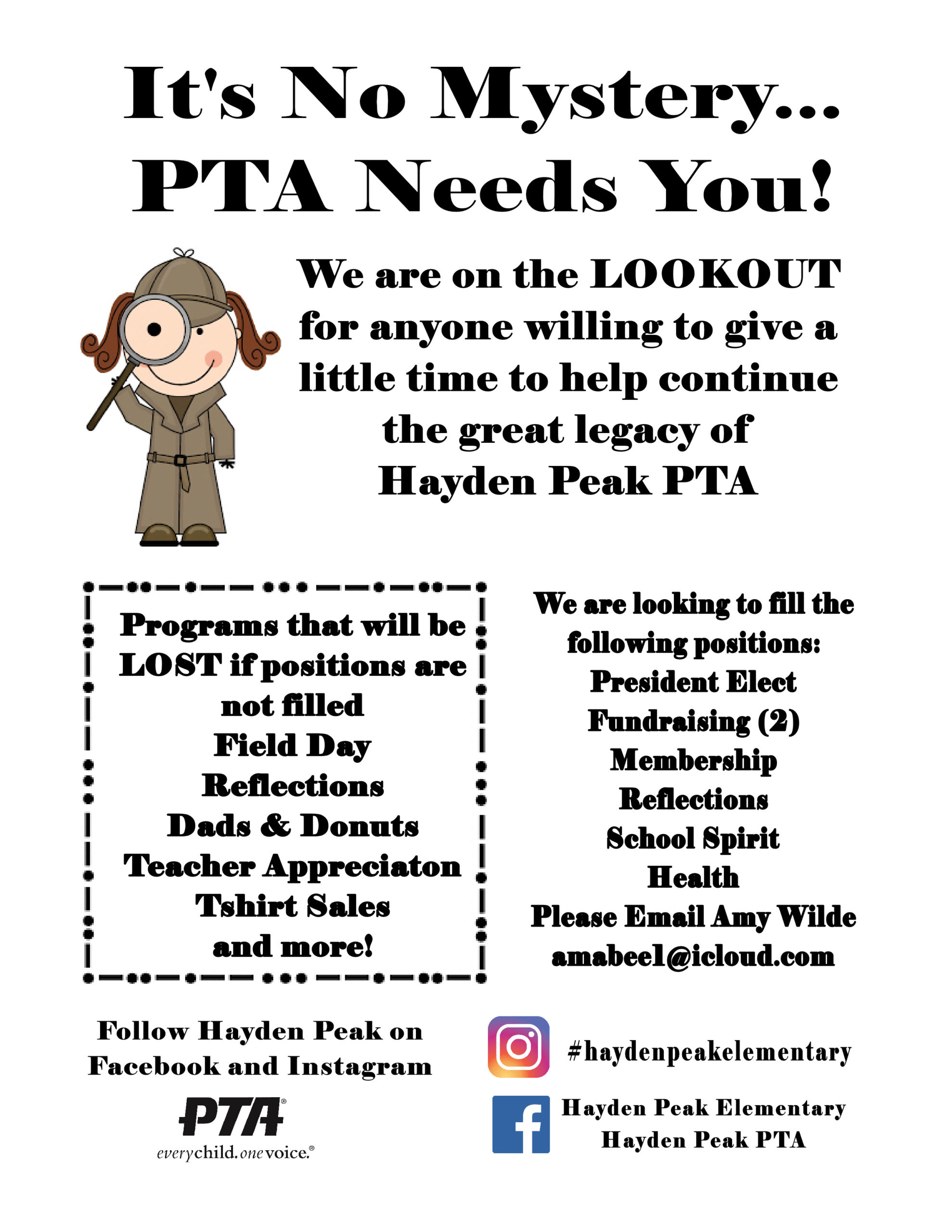 PTA Needs You!! – Hayden Peak Elementary
